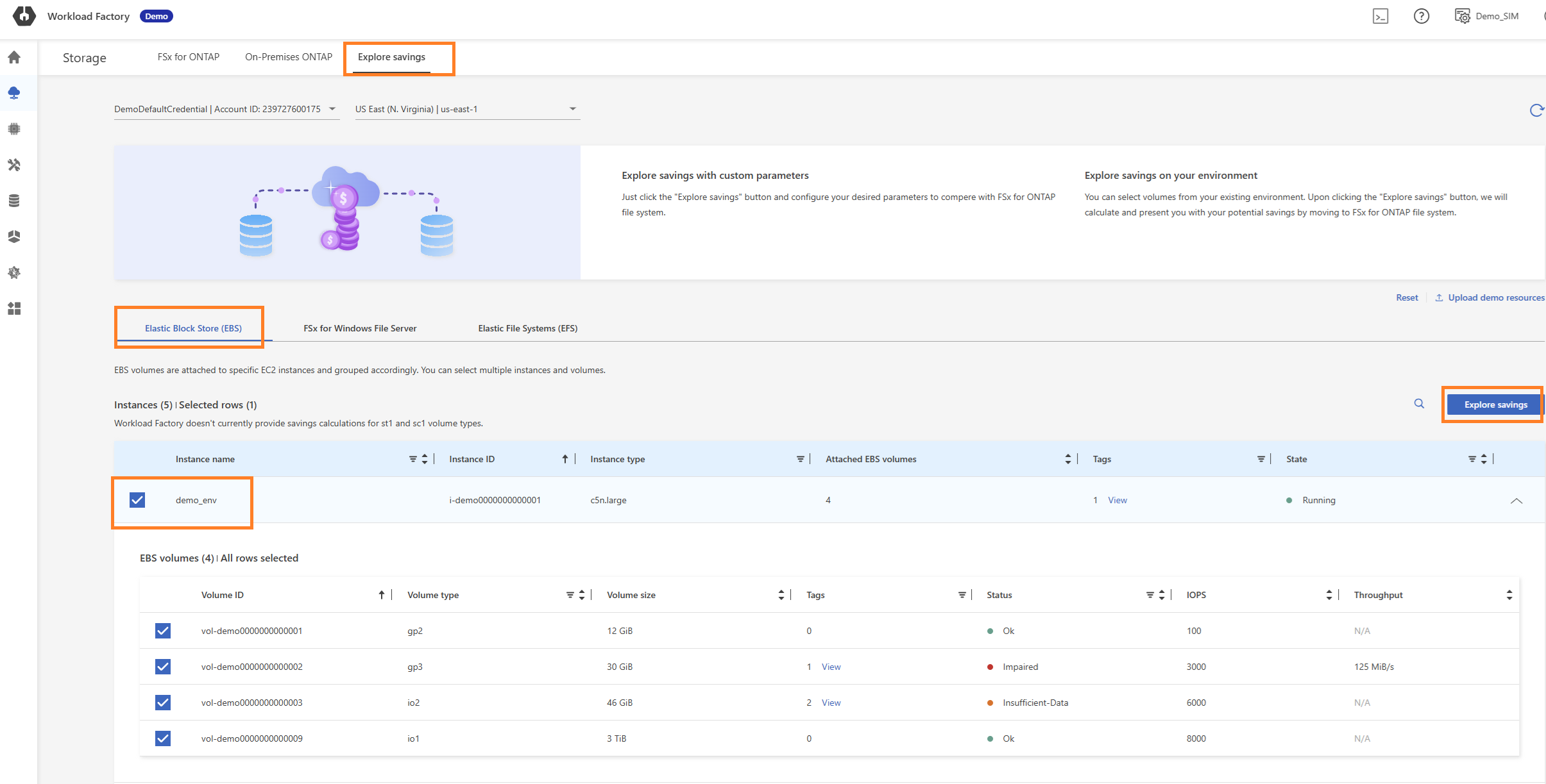 Automatically calculate AWS storage savings with BlueXP workload ...