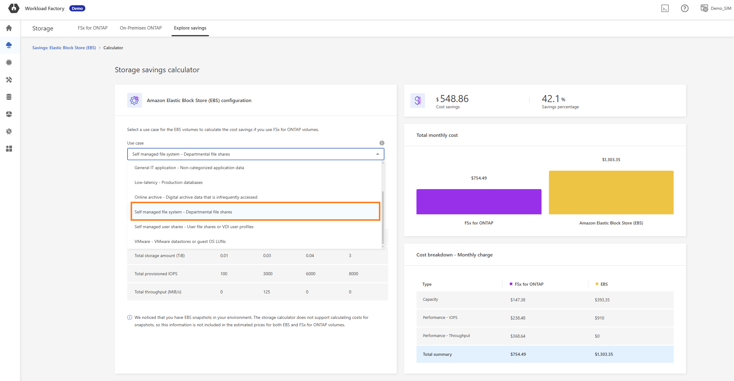 Automatically calculate AWS storage savings with BlueXP workload ...