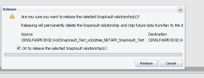 unable to release snapvault relationship - NetApp Community